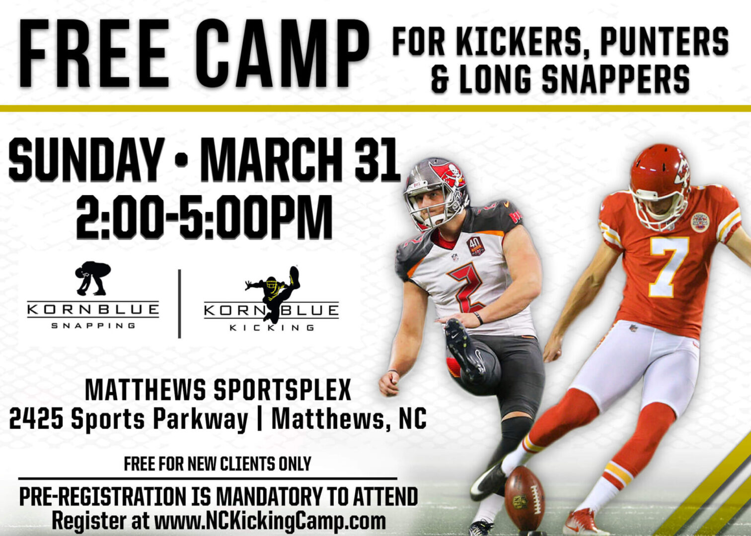 Charlotte FREE Kicking, Punting, & Long Snapping Camp - Kornblue Kicking